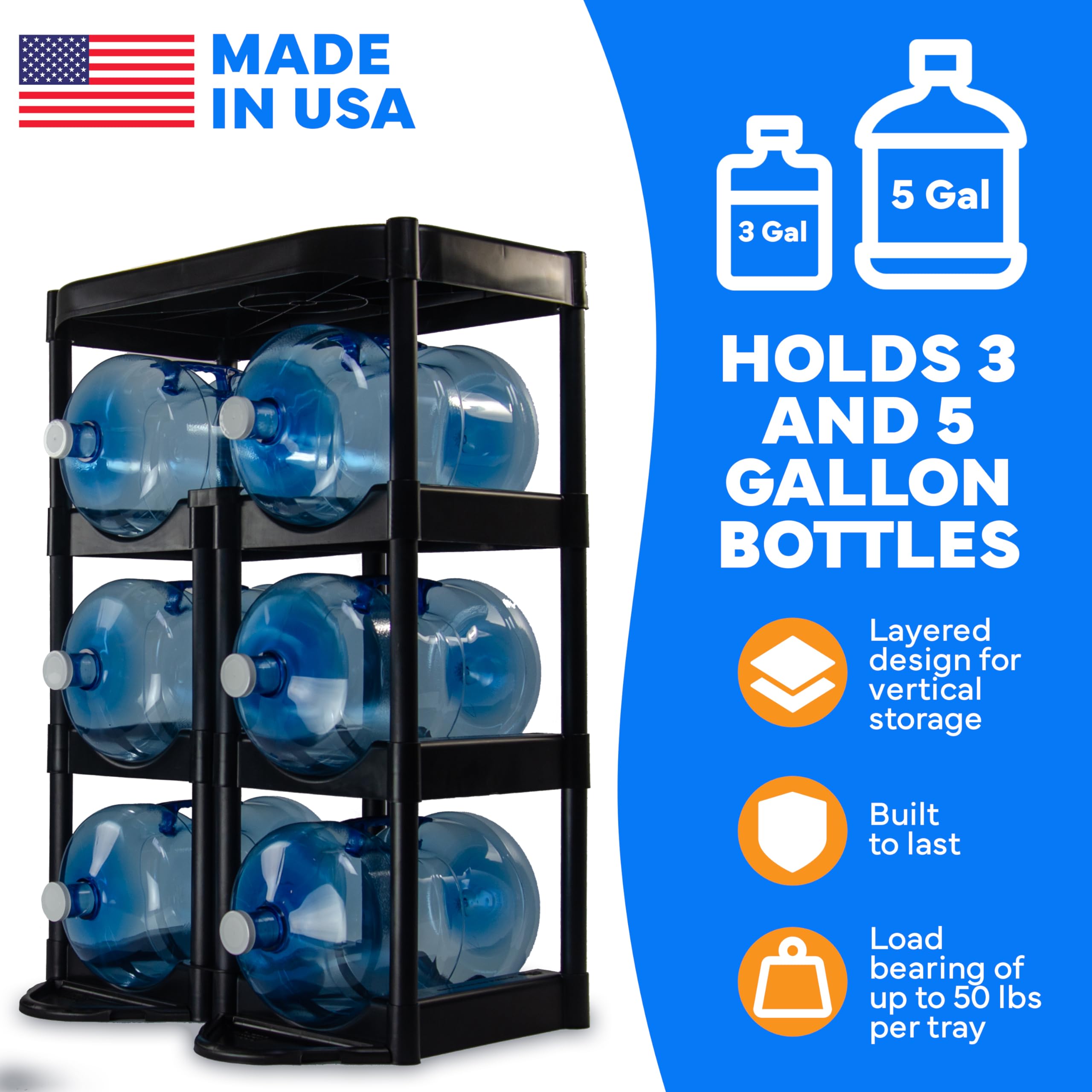Bottle Buddy Water Bottle Storage Rack 6 Tray - Plastic Water Bottle Organizer for Three to Five Gallon Bottle Storage – Customizable Water Gallon Holder for Easy Storage and Organization