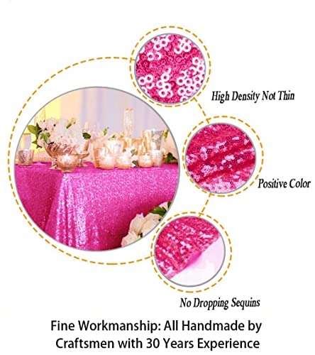 60x102-Inch-Hot Pink-Sequin Rectangular Tablecloth for Party Cake Dessert Table Polyester Tablecloth Rectangle Outdoor Tablecloth(Hot Pink)