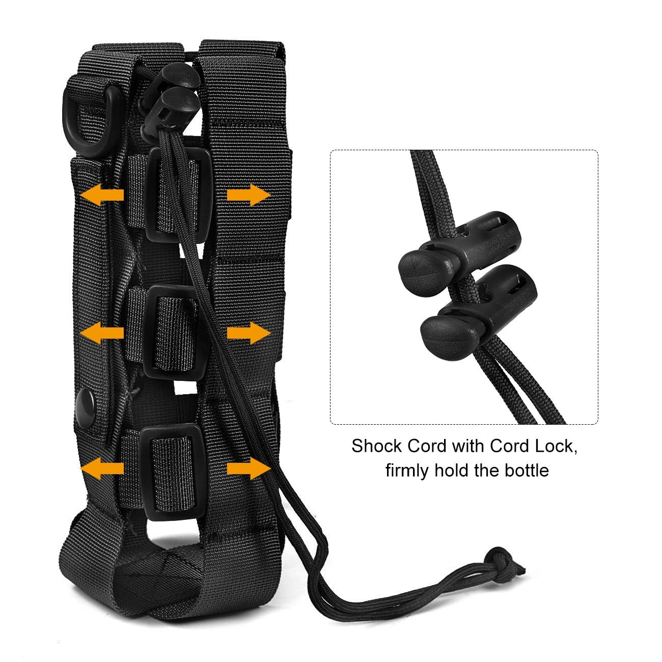 WICHEMI MOLLE Water Bottle Pouch Minimalist Adjustable Straps Tactical Water Bottle Holder Kettle Pouch Belt Bottle Carrier Bag for 17-84 Oz Water Bottle (Black)