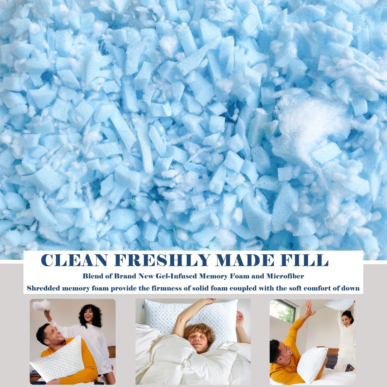 Shredded Memory Foam Pillows Standard/Queen Size Set of 2,Luxury Gel Cooling Bed Pillows 2 Pack for Stomach Back Side Sleeper,Pillows Adjustable Washable Removable Cover,with Extra Fill