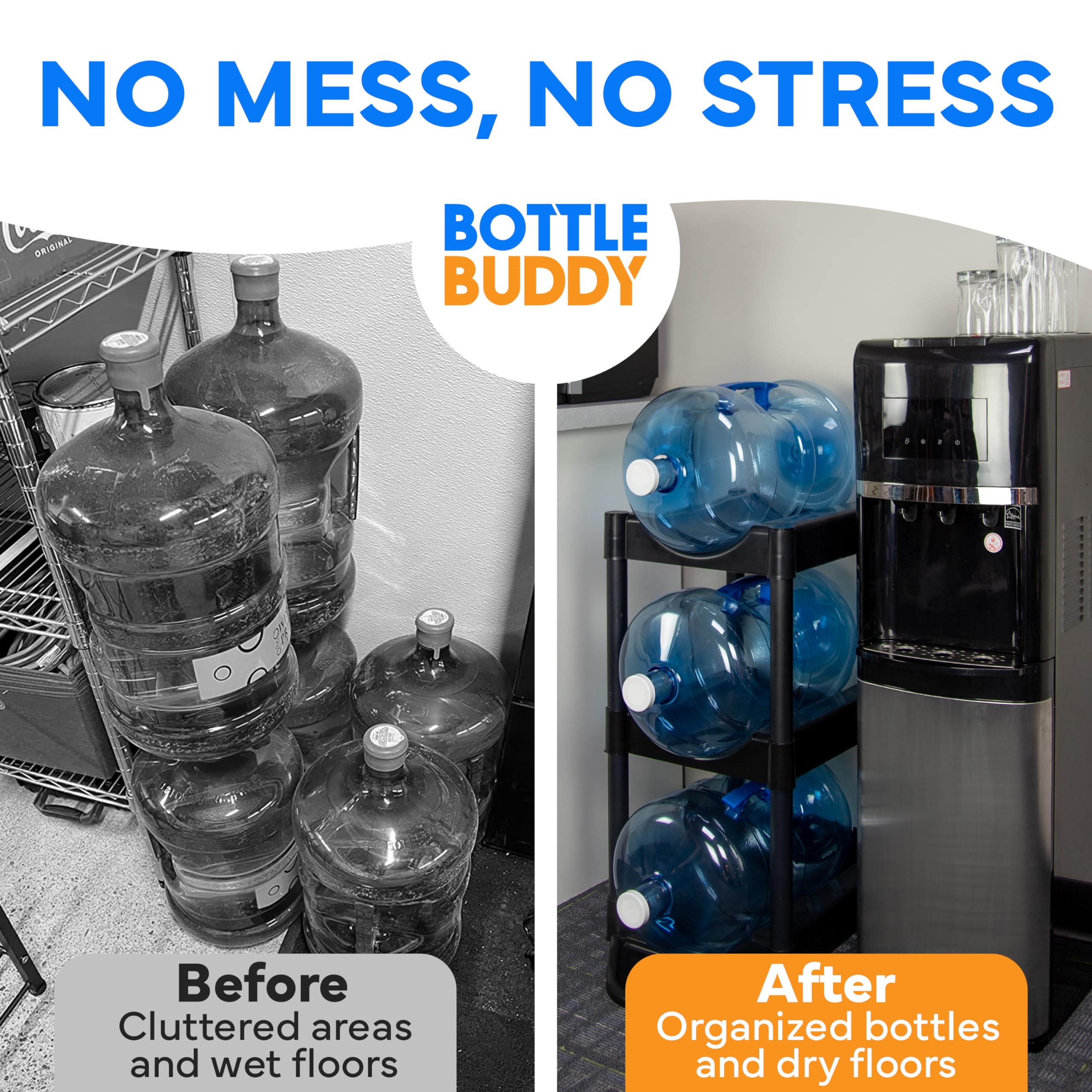Bottle Buddy Water Bottle Storage Rack 6 Tray - Plastic Water Bottle Organizer for Three to Five Gallon Bottle Storage – Customizable Water Gallon Holder for Easy Storage and Organization