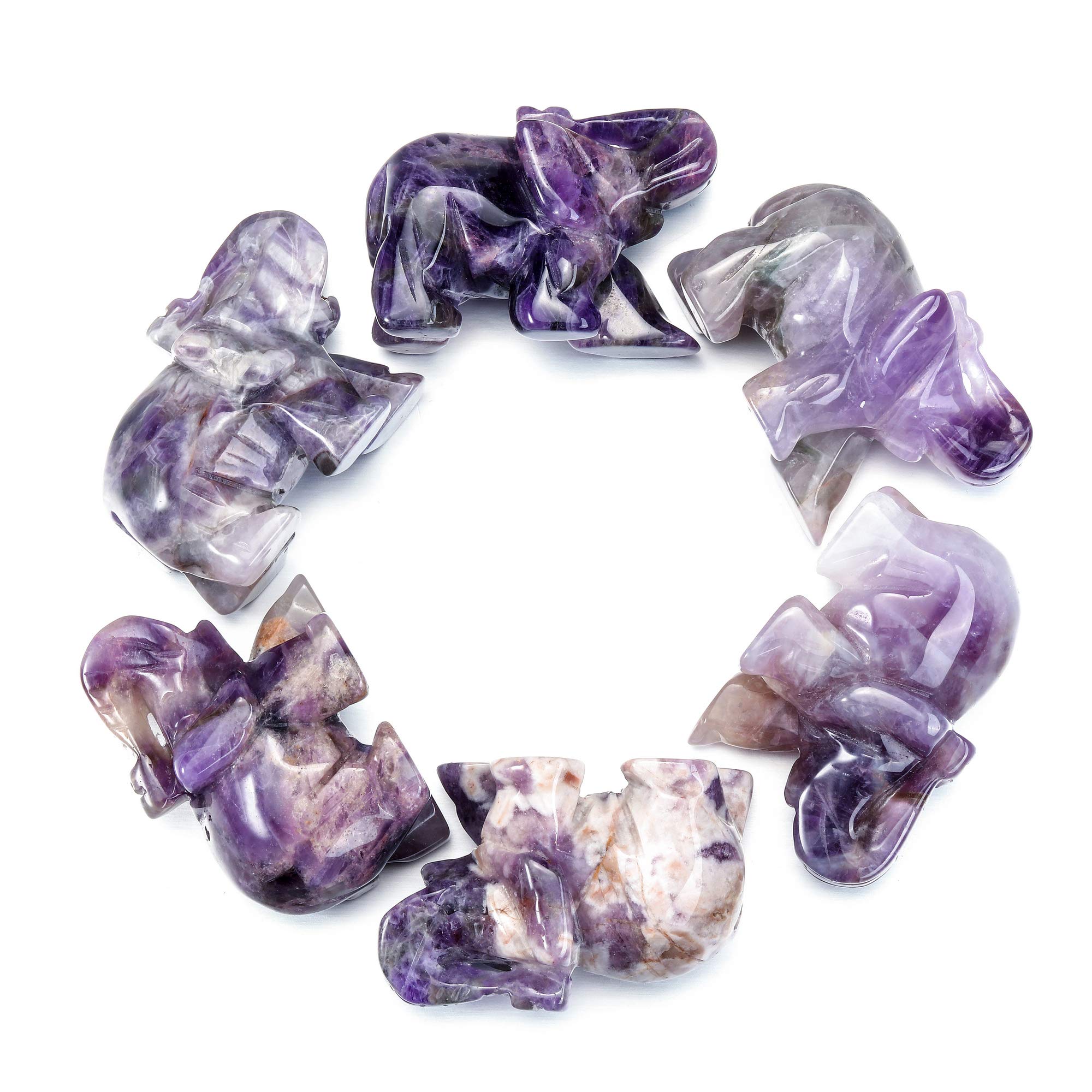 Top Plaza 2 Inches Amethyst Crystals Elephant Figurines Decor Reiki Healing Crystal Stone Crafts Statues Elephant Gifts Collectible Decor for Home Office Desk