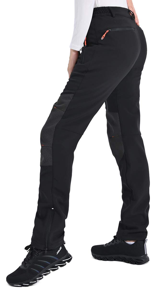 Postropaky Womens Outdoor Snow Ski Pants Waterproof Hiking Insulated Softshell Pants Snowboard Zipper Bottom Leg(Black2S)