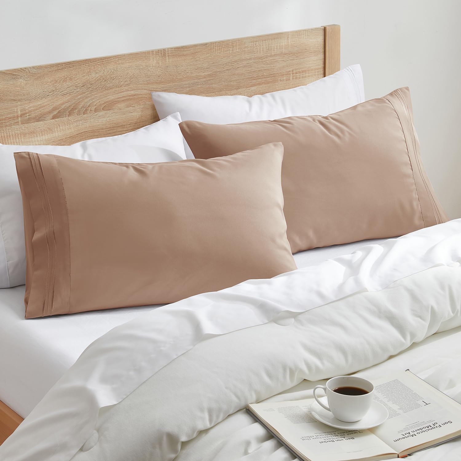 Nestl Taupe Pillow Cases Queen Size Set of 2, Soft Queen Pillow Case, 1800 Microfiber Queen Pillow Cases 2, Pillowcases Queen, Envelope Closure Pillowcase, Pillow Covers Queen Size, 20x30 Inches