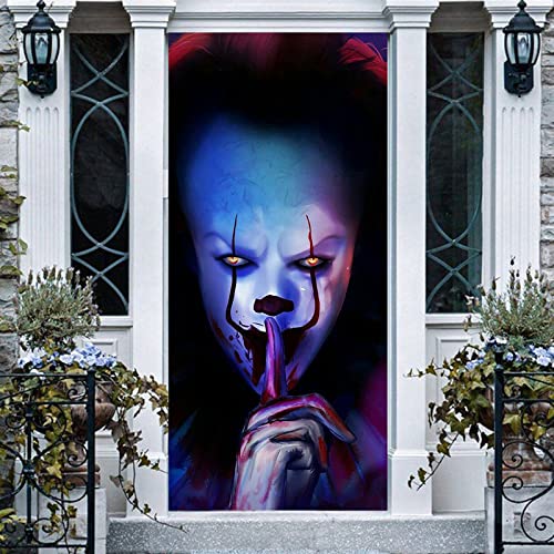 Joker Clown Halloween Banner Decoration Supplies Trick or Treat Horror Killer Creepy Scary Terror IT Theme Backdrop Background Decor for Hallowmas Movie Birthday Party Photo Props Favor Flag Photo