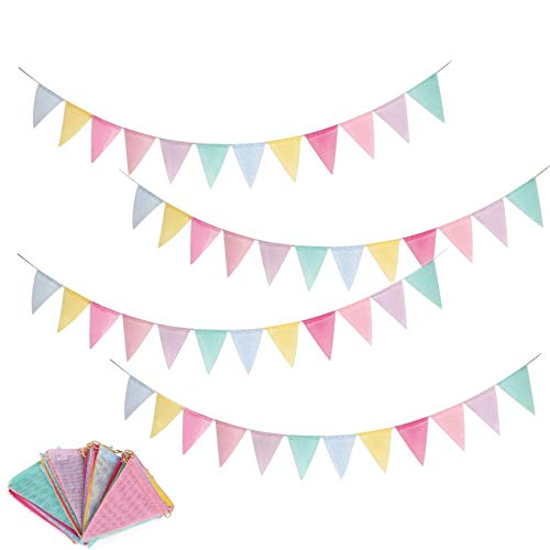 Colorful Flags Triangle Flag 48Pcs Imitated Burlap Pennant Banner ,Multicolor Fabric Triangle Flag for Outdoor Party Wedding Christmas Birthday Decoration