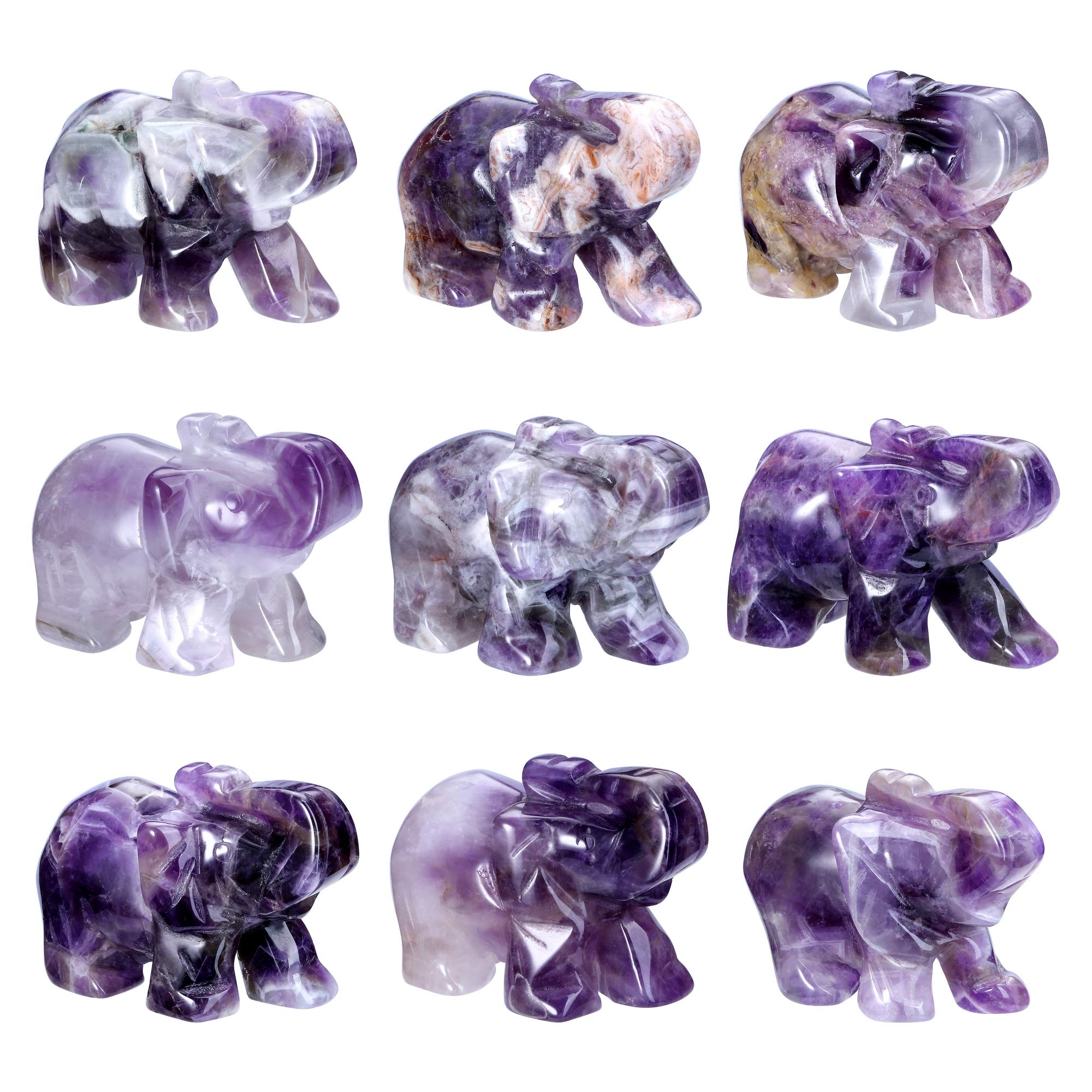 Top Plaza 2 Inches Amethyst Crystals Elephant Figurines Decor Reiki Healing Crystal Stone Crafts Statues Elephant Gifts Collectible Decor for Home Office Desk