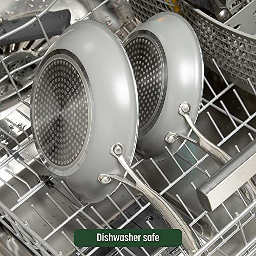 Goodful Ceramic Nonstick 2 Piece Frying Pan Set, 8 Inch and 9.5 Inch Skillets, Dishwasher Safe Pots and Pans, Comfort Grip Stainless Steel Handle, Made without PFOA, Gray