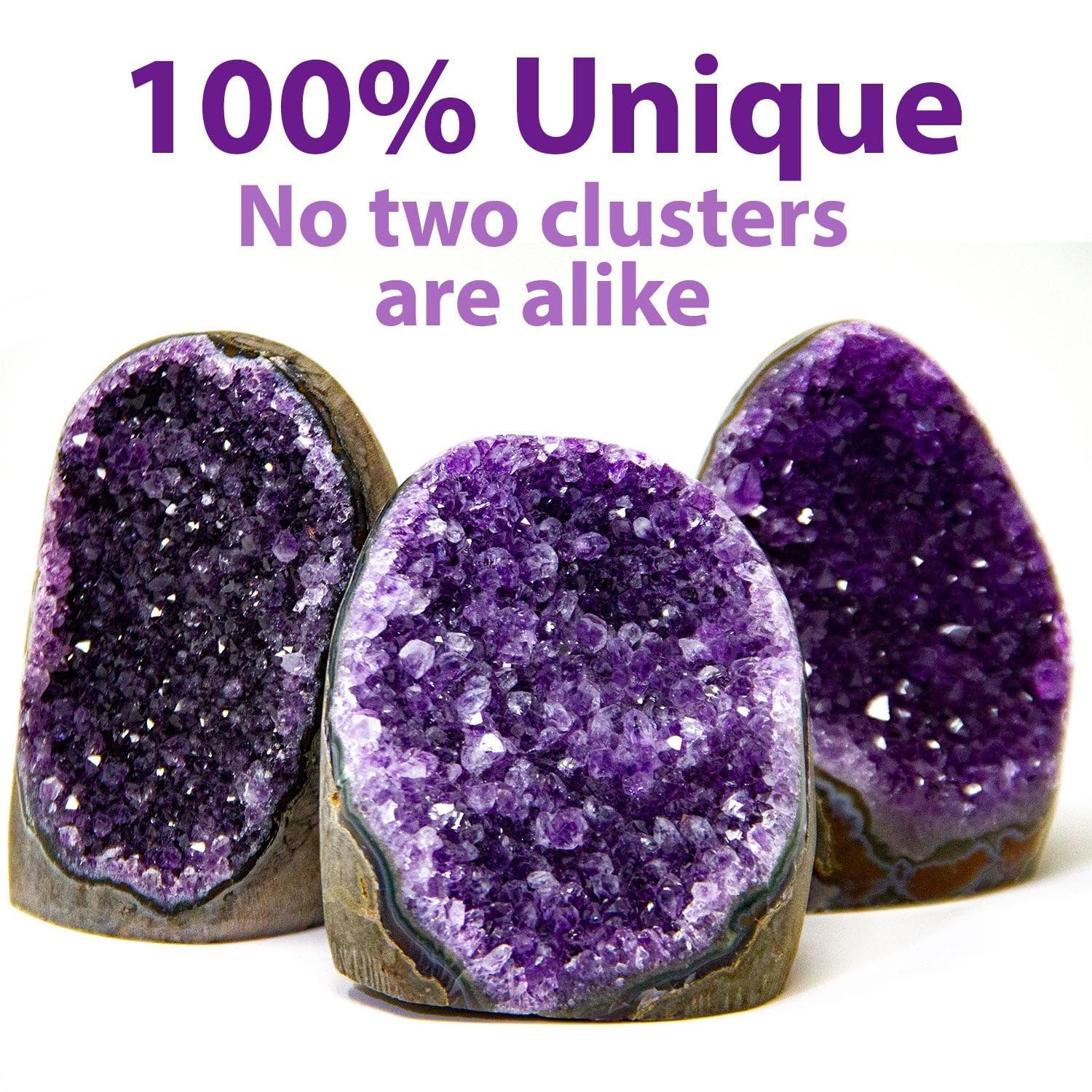 Natural Amethyst Cluster with Polished Edges [0.5 to 1 lb.] - Real Raw Geode Healing Crystal Rock from Uruguay - Deep Purple Decor - FREE Velvet Pouch of Rose Quartz