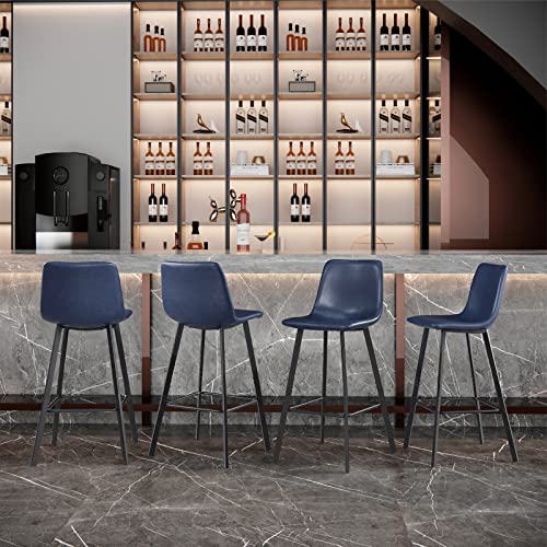 OUllUO Counter Bar Height Barstools with Back, 29 in PU Leather Bar Stools Set of 2, Upholstered Armless Tall Bar Stools for Kitchen Island, Cafe, Pub, Bistro, BS244, Navy Blue, 2Pcs
