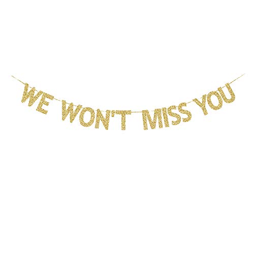 We Won't Miss You Gold Gliter Paper Banner, Farewell/Goodbye/Job Changing/Bye Felicia Party Fun/Gag Decorations