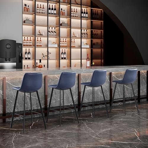 OUllUO Counter Bar Height Barstools with Back, 29 in PU Leather Bar Stools Set of 2, Upholstered Armless Tall Bar Stools for Kitchen Island, Cafe, Pub, Bistro, BS244, Navy Blue, 2Pcs