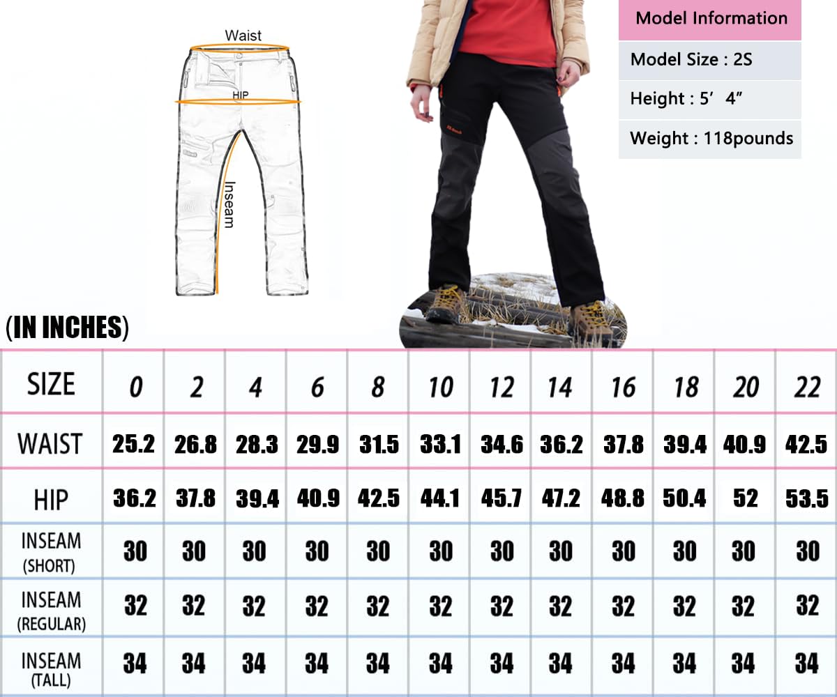 Postropaky Womens Outdoor Snow Ski Pants Waterproof Hiking Insulated Softshell Pants Snowboard Zipper Bottom Leg(Black2S)