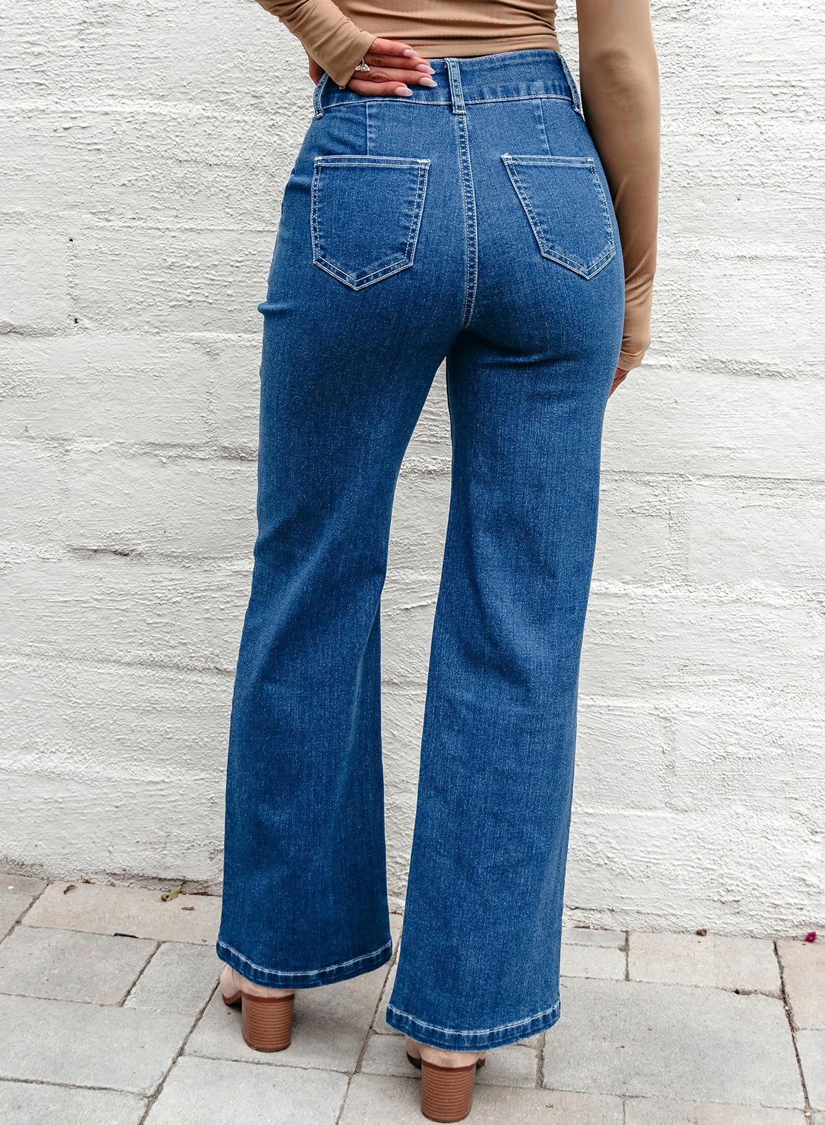 Sidefeel Womens Wide Leg Jeans Casual Baggy High Waisted Stretch Denim Pants Size 8 Blue