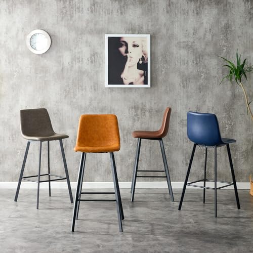 OUllUO Counter Bar Height Barstools with Back, 29 in PU Leather Bar Stools Set of 2, Upholstered Armless Tall Bar Stools for Kitchen Island, Cafe, Pub, Bistro, BS244, Navy Blue, 2Pcs