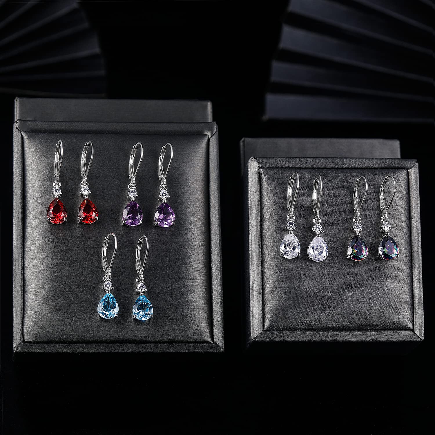 925 Sterling Silver Natural Amethyst Teardrop Leverback Earrings|7 * 9mm Pear Shaped Drop Dangly Earring Hypoallergenic Jewelry for Women