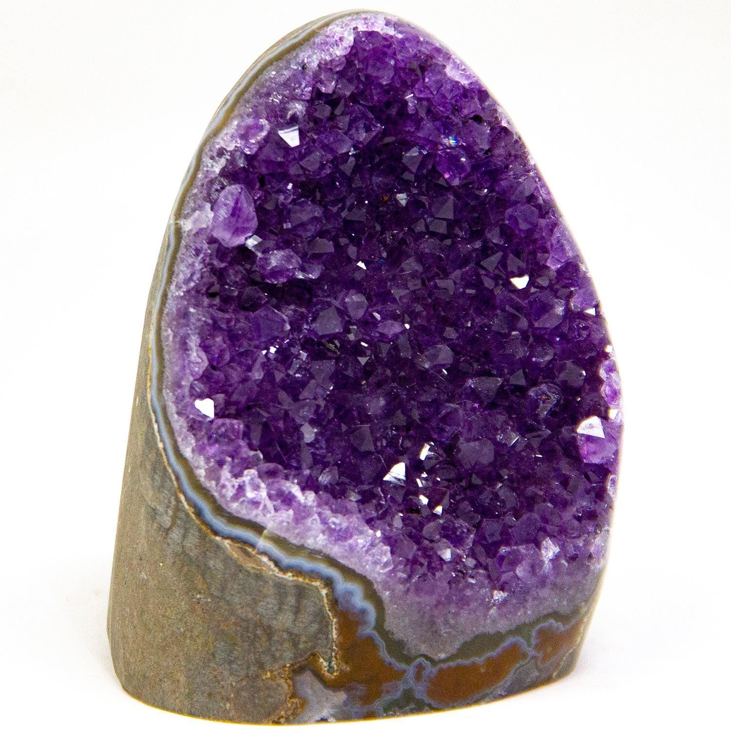 Natural Amethyst Cluster with Polished Edges [0.5 to 1 lb.] - Real Raw Geode Healing Crystal Rock from Uruguay - Deep Purple Decor - FREE Velvet Pouch of Rose Quartz