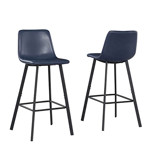 OUllUO Counter Bar Height Barstools with Back, 29 in PU Leather Bar Stools Set of 2, Upholstered Armless Tall Bar Stools for Kitchen Island, Cafe, Pub, Bistro, BS244, Navy Blue, 2Pcs