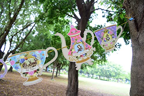 Alice In Wonderland Hanging Teapot & Tea Cup Bunting for Mad Hatter Tea Party