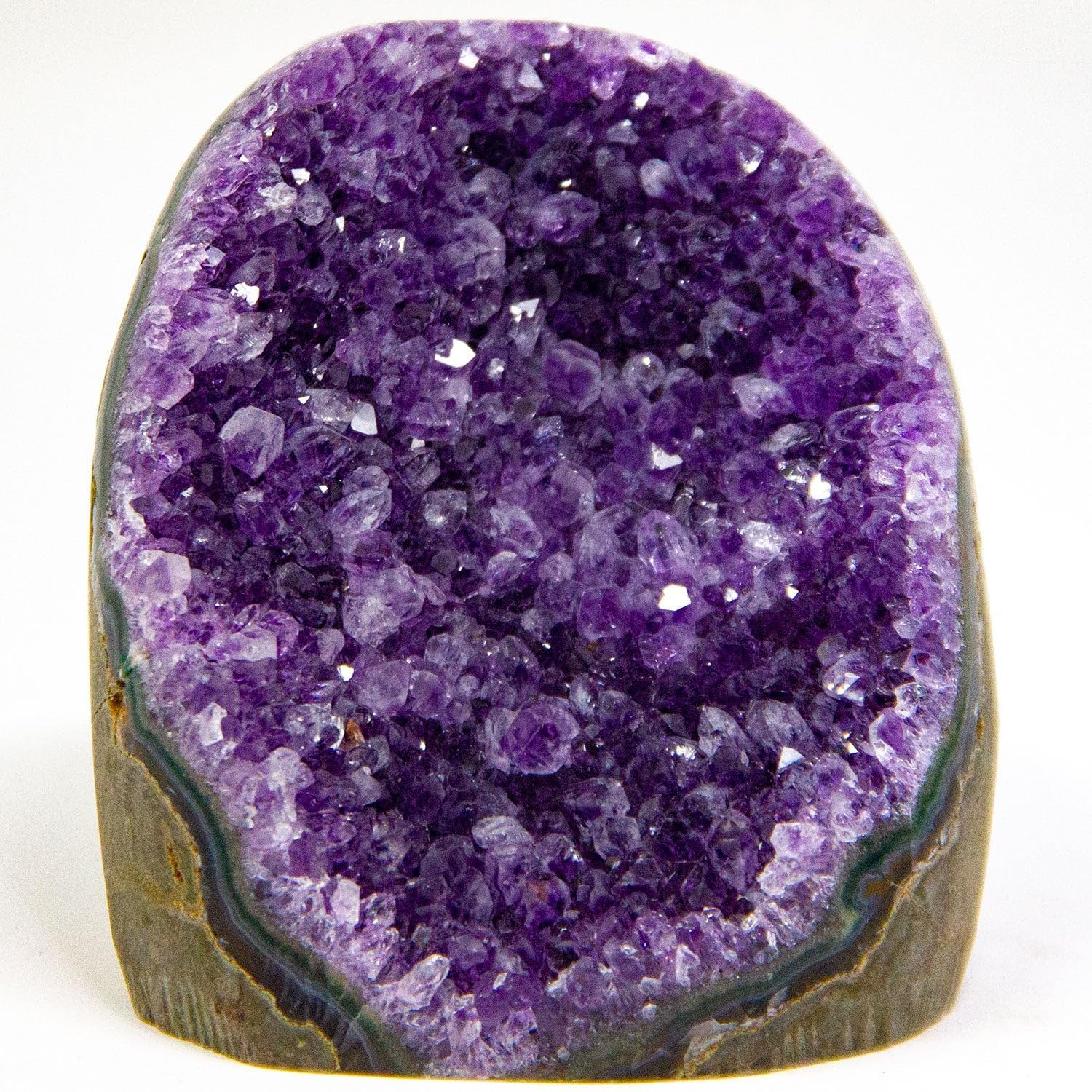 Natural Amethyst Cluster with Polished Edges [0.5 to 1 lb.] - Real Raw Geode Healing Crystal Rock from Uruguay - Deep Purple Decor - FREE Velvet Pouch of Rose Quartz