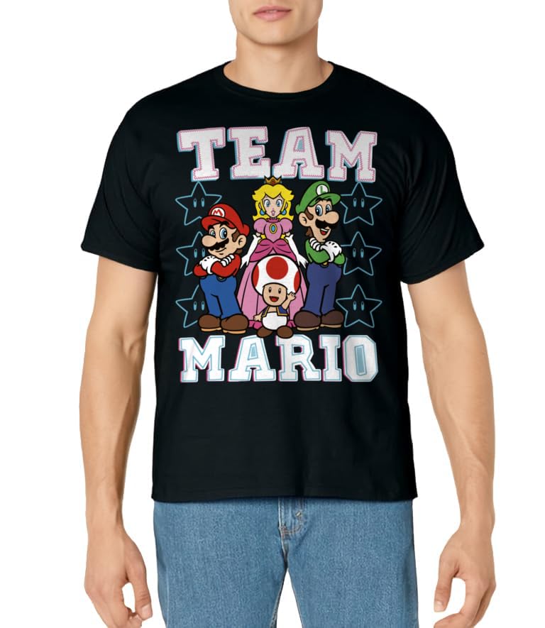 Super Mario Team Mario Group Shot Star Background Poster T-Shirt