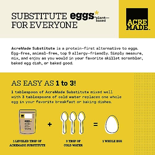 AcreMade Plant-Based Egg Substitute, Vegan Egg Powder, 1 Dozen Eggs, Gluten Free, Shelf Stable, Soy-Free, Natural Egg Replacement, 5 Grams of Pea Protein Per Serving, Cholesterol Free