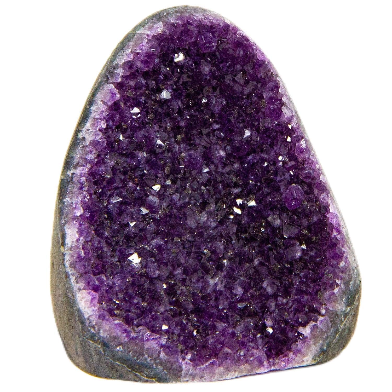 Natural Amethyst Cluster with Polished Edges [0.5 to 1 lb.] - Real Raw Geode Healing Crystal Rock from Uruguay - Deep Purple Decor - FREE Velvet Pouch of Rose Quartz