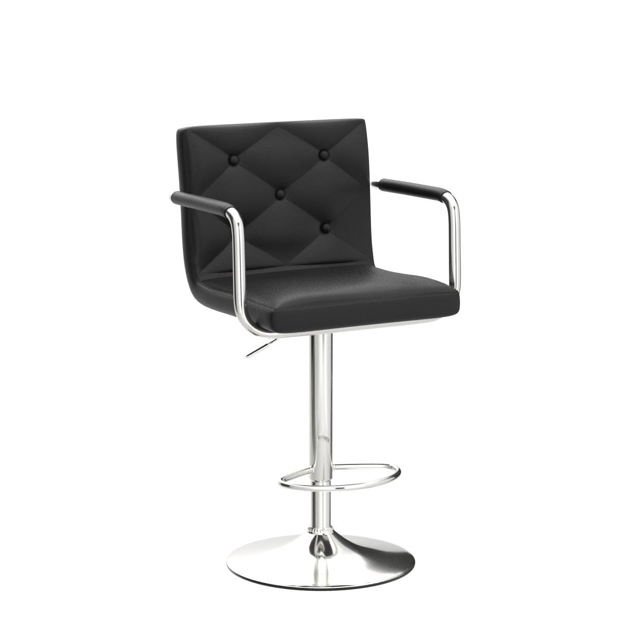 VECELO Bar Stools, Adjustable Bar Stools Set of 2, Counter Height Barstool with Back and Arms, Swivel PU Leather Bar Chairs for Kitchen/Island, Black