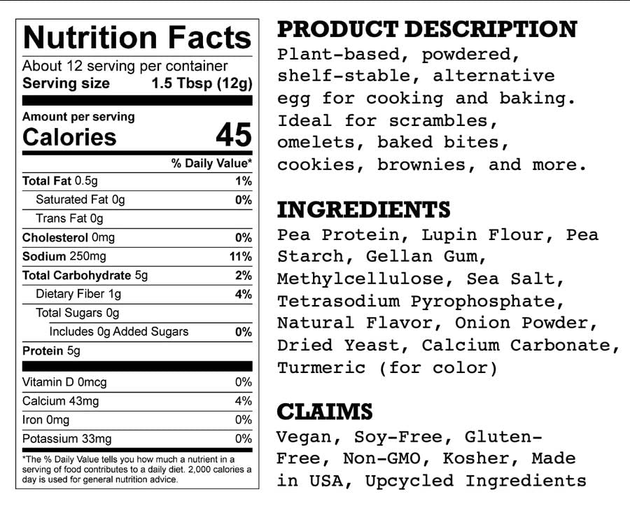 AcreMade Plant-Based Egg Substitute, Vegan Egg Powder, 1 Dozen Eggs, Gluten Free, Shelf Stable, Soy-Free, Natural Egg Replacement, 5 Grams of Pea Protein Per Serving, Cholesterol Free