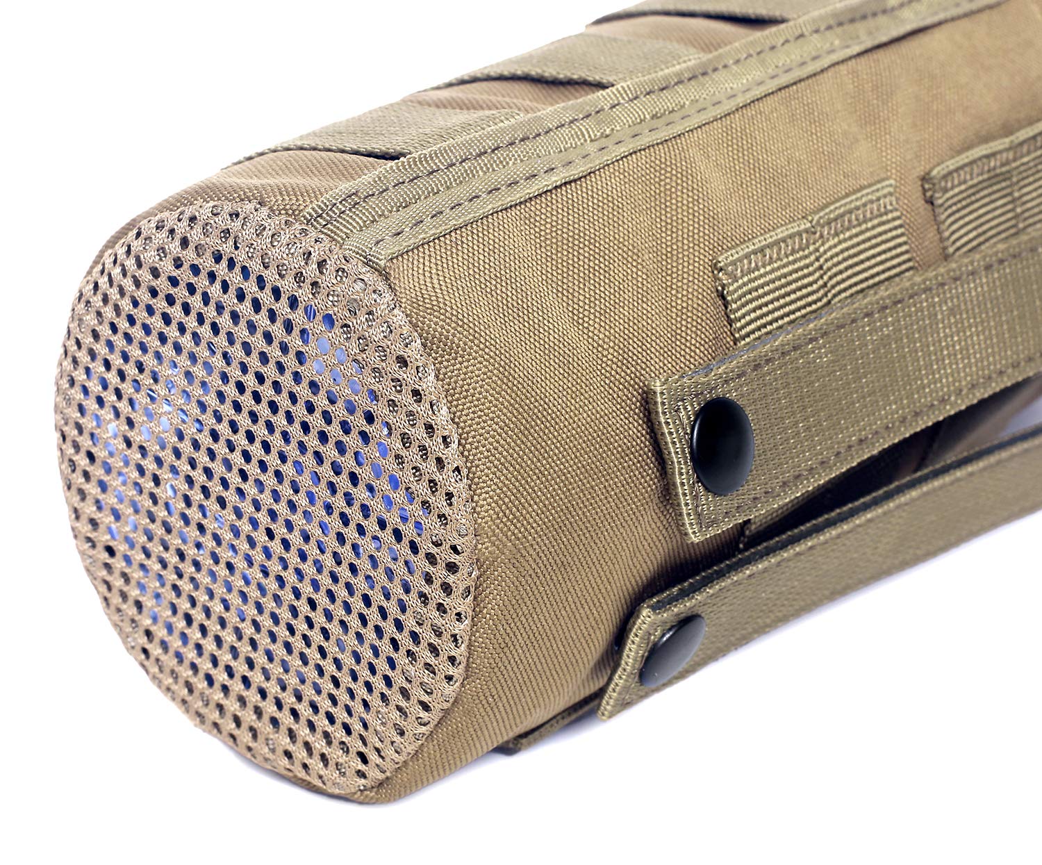 Tactical Molle Water Bottle Pouch Military Drawstring Open Top & Mesh Bottom Travel Water Bottle Holder Bag Tactical Hydration Carrier (Tan)