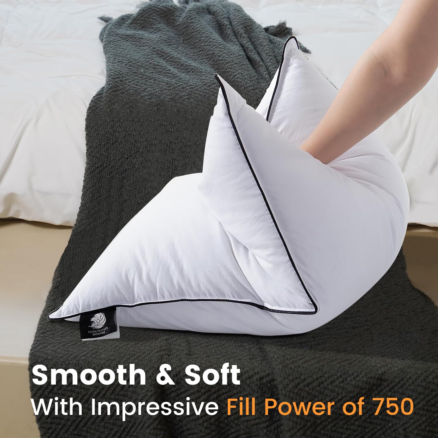HYVIF Luxury Hungarian Goose Down Pillows - 750 Fill Power, 460 Thread Count Cotton Blend Shell - Soft Down Pillow for Sleeping - 1 Pack, Standard (20" x 26")