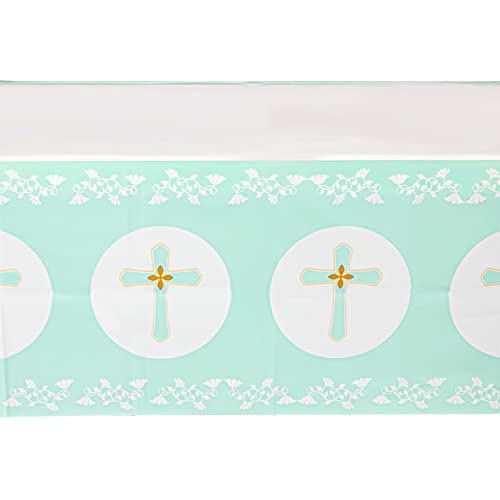 BLUE PANDA 3 Pack Disposable Plastic Table Covers, Boy Baptism Decorations, Easter Tablecloth (54 x 108 in)