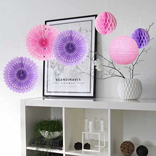 ANSOMO Pink and Purple Party Decorations Paper Fans Lanterns Pom Poms Hanging Wall Décor Bridal Baby Shower Birthday Wedding