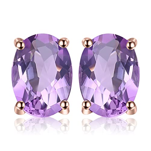 JewelryPalace Natural Purple Amethyst Stud Earrings for Women, 14k Rose Gold Plated 925 Sterling Silver Earrings for Women, Gemstones Jewelry Sets for Her