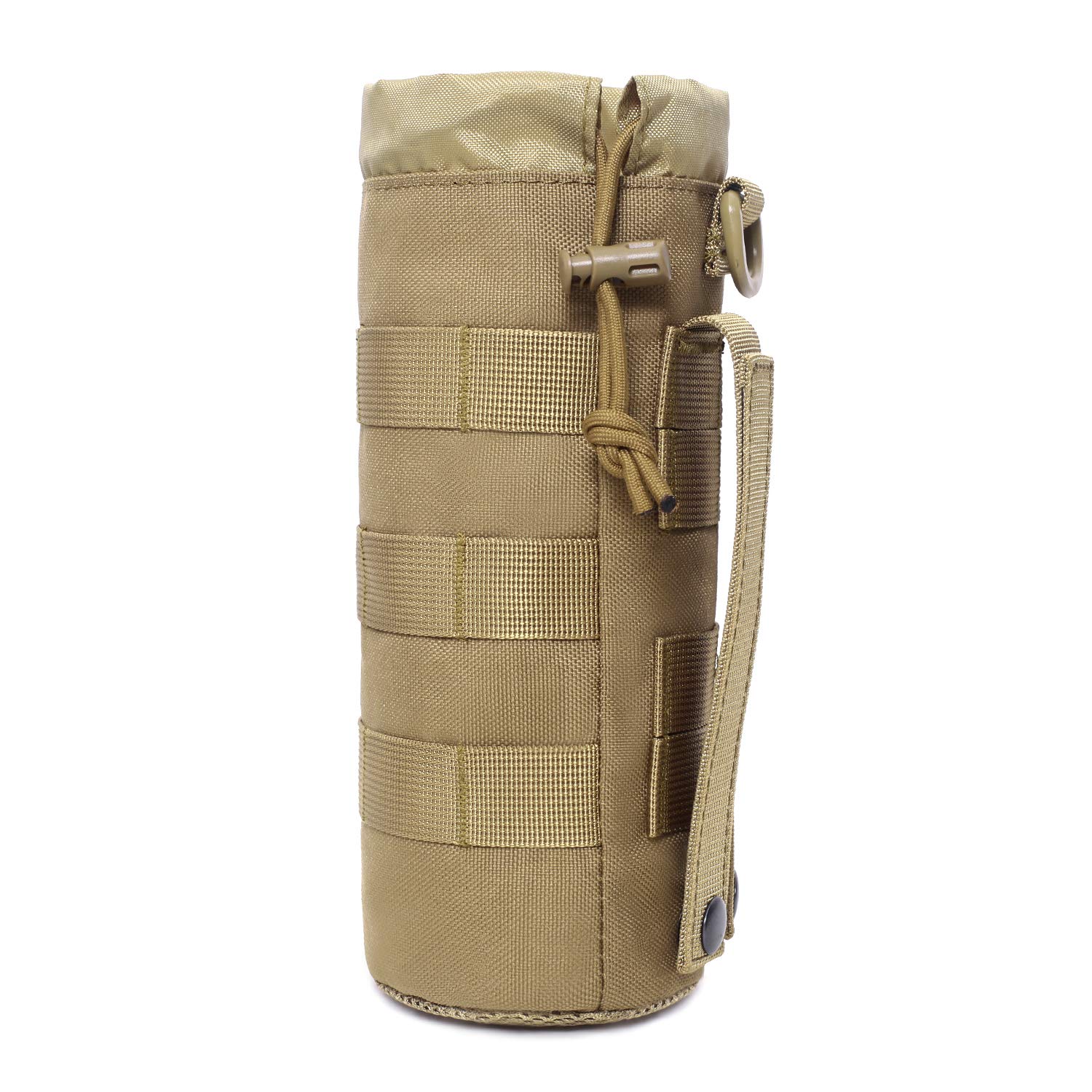 Tactical Molle Water Bottle Pouch Military Drawstring Open Top & Mesh Bottom Travel Water Bottle Holder Bag Tactical Hydration Carrier (Tan)