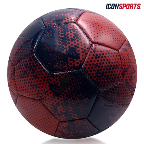 Icon Sports Officially Licensed U.S. Soccer, Size 5 Regulation Soccer Ball, Non-Toxic Patterned PVC, Solar Flare Red for Adults & Kids