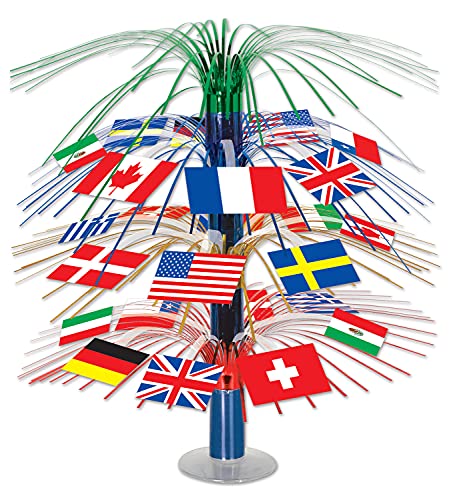 Beistle International World Flags Cascade Table Centerpiece Travel Theme Party Decorations, 18", Multicolor