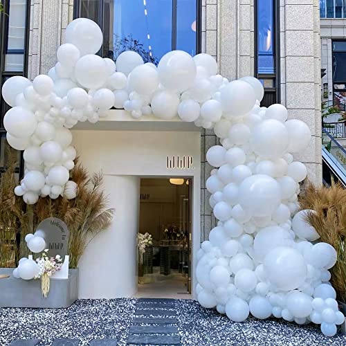 SANERYI White Balloons Garland Arch Kit (Pack of 150) Matte Latex Balloon Different Sizes for Wedding Baby Shower Decorations (18 10 5 Inch)