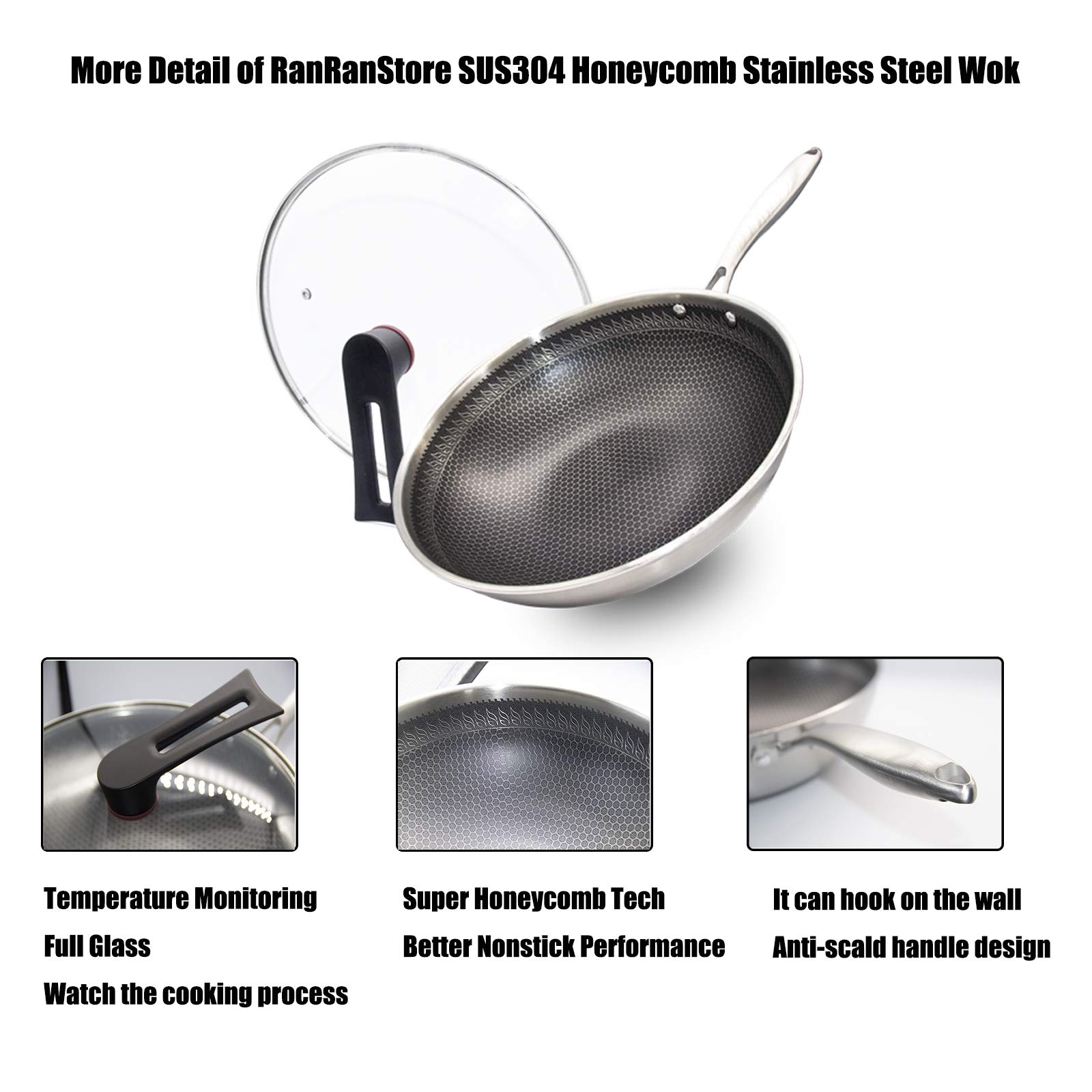 Cyrder Stainless Steel Frying Pan, honeycomb wok, 9 inch