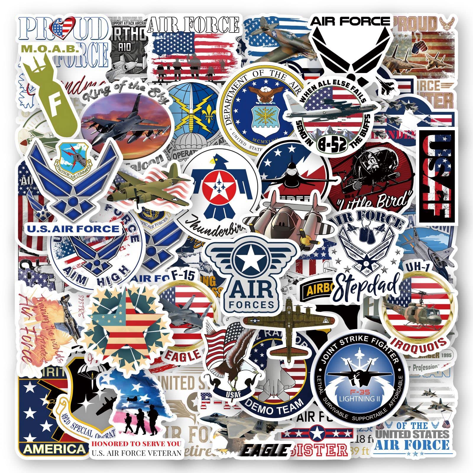 50PCS Air Force Stickers for Laptop and computer, Cartoon animation Waterproof Vinyl Stickers for Water Bottle Skateboard Guita Car Bumper Luggage,Cartoon Art Graffiti Decals for Kids Girls Teens Adults (Mixture)