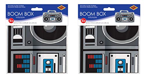Beistle 2 Piece 11" x 16" Inflatable Boom Boxes 80's Theme Retro 1980's Party Prop Decorations Hip Hop Costume Accessories, Gray/Black/White/Red/Blue