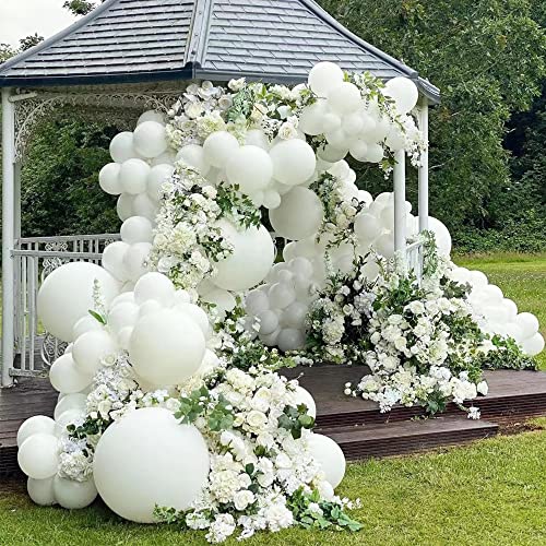 SANERYI White Balloons Garland Arch Kit (Pack of 150) Matte Latex Balloon Different Sizes for Wedding Baby Shower Decorations (18 10 5 Inch)