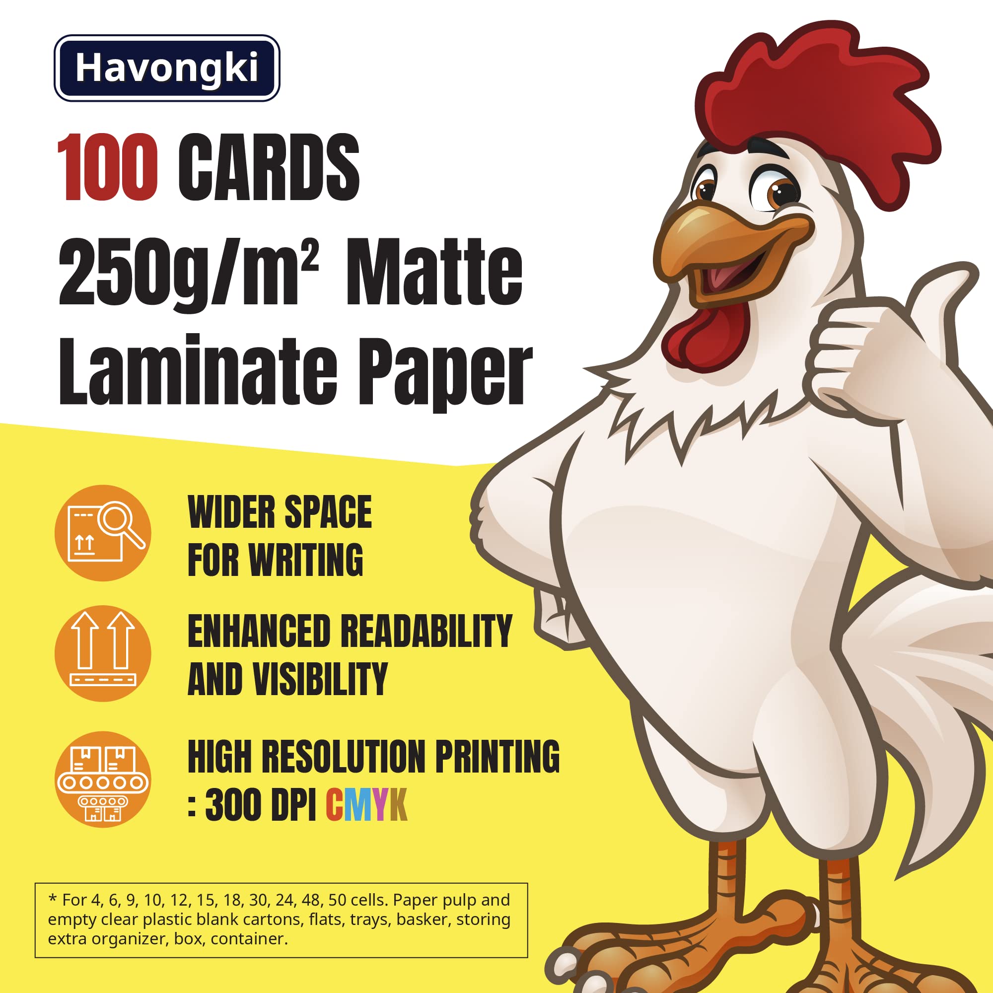Havongki 100pcs Premium Fresh Farm Eggs Handling Instructions Care Accessories Cards Labels | Egg Blank Cartons 4 6 12 15 18 30 48 50 Count Basket Box Container Storing Extra Organizer (M03-1CH)