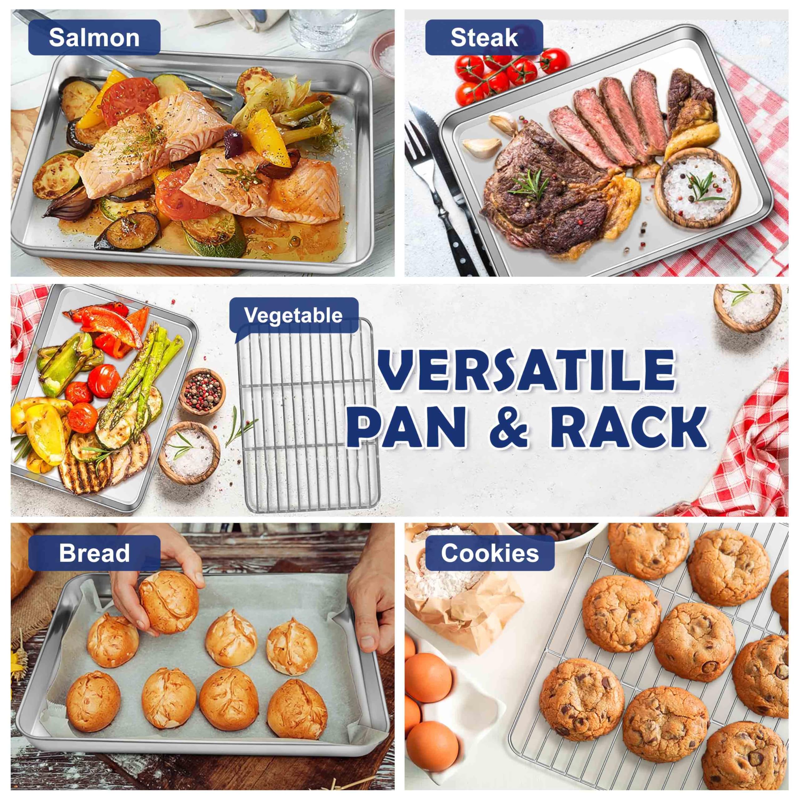 Baking Sheet Pan with Rack Set, Joyfair Stainless Steel Toaster Oven Pans Tray & Cooling Racks for Cookie/Jelly Roll/Bacon/Meat, Commercial Metal & Rust-free, Dishwasher Safe (16 Inch)
