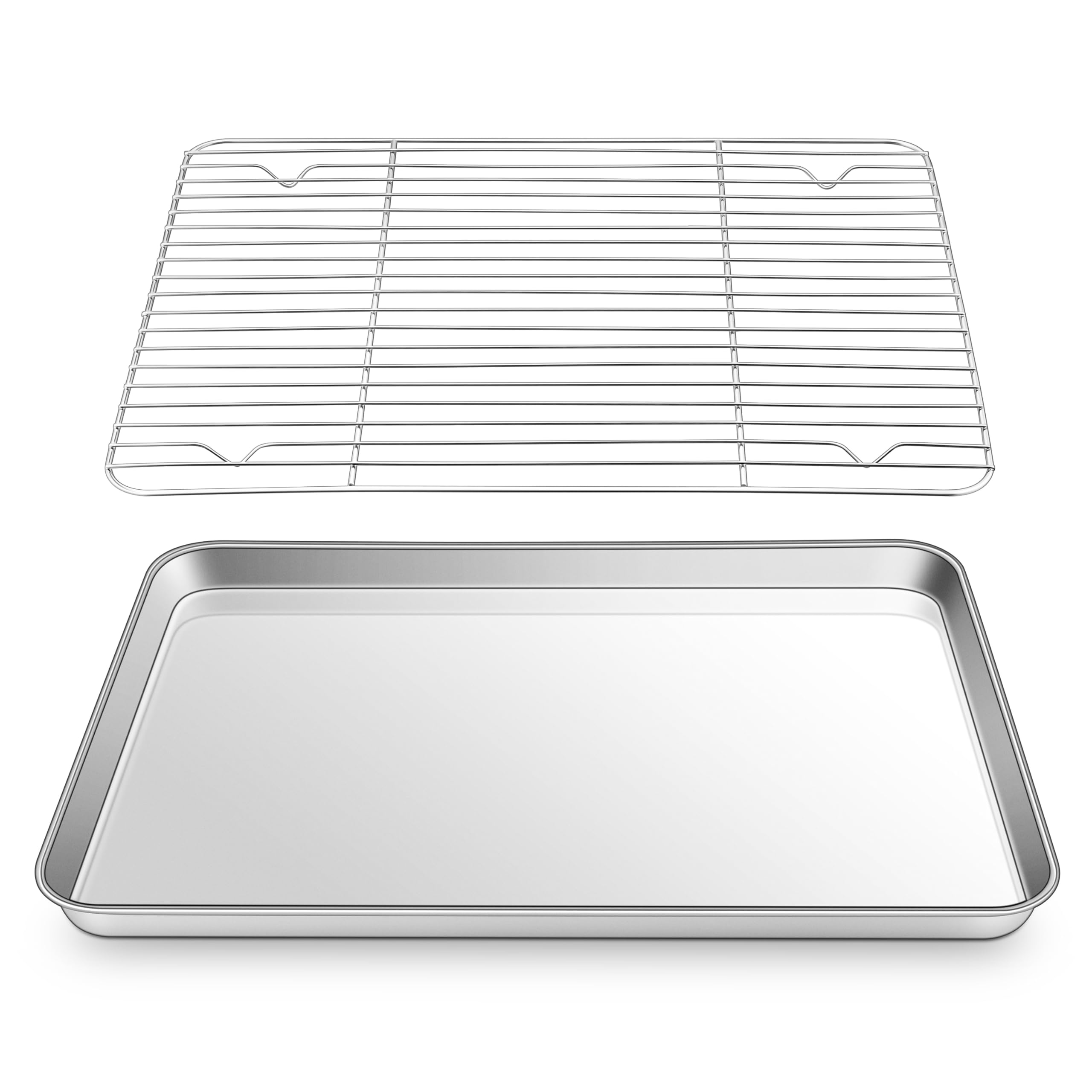 Baking Sheet Pan with Rack Set, Joyfair Stainless Steel Toaster Oven Pans Tray & Cooling Racks for Cookie/Jelly Roll/Bacon/Meat, Commercial Metal & Rust-free, Dishwasher Safe (16 Inch)