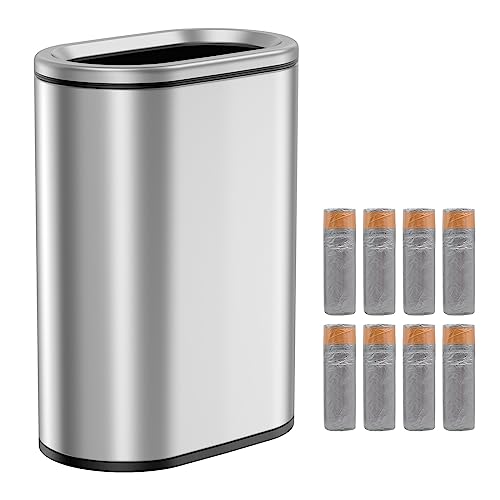 BETHEBEST 15 Liter/4 Gallon Brushed Trash Can with Wastebasket,Stainless Steel Trash Can for Bathroom,Bedroom,Office,Open-Top Garbage Can with 120Count Trash Bags