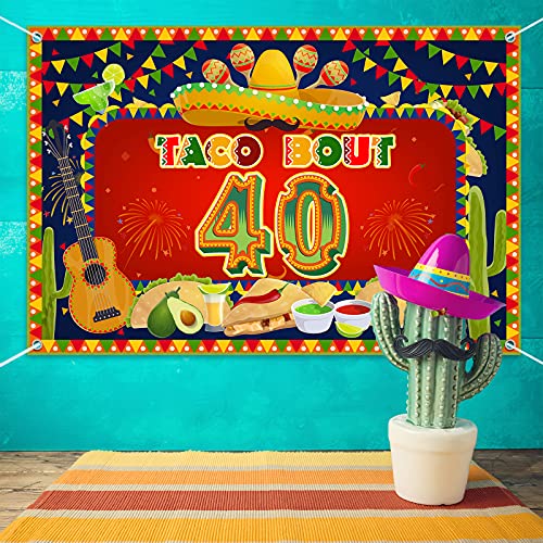 HAMIGAR 6x4ft Happy 40th Birthday Banner Backdrop - Taco Bout 40 Fiesta Mexican Cactus Birthday Decorations Party Supplies for Men