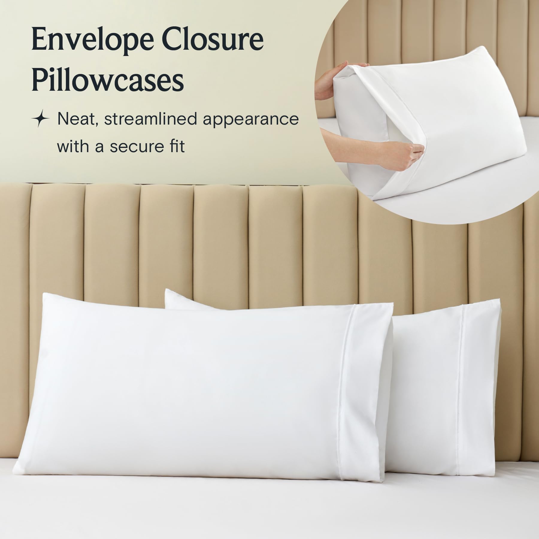 LuxClub Collection Pillowcases 2 Pack - Eco Friendly Wrinkle Free Cooling Pillow Cases with Satin Trim - Machine Washable Hotel Bedding Silky Soft - White Standard/Queen