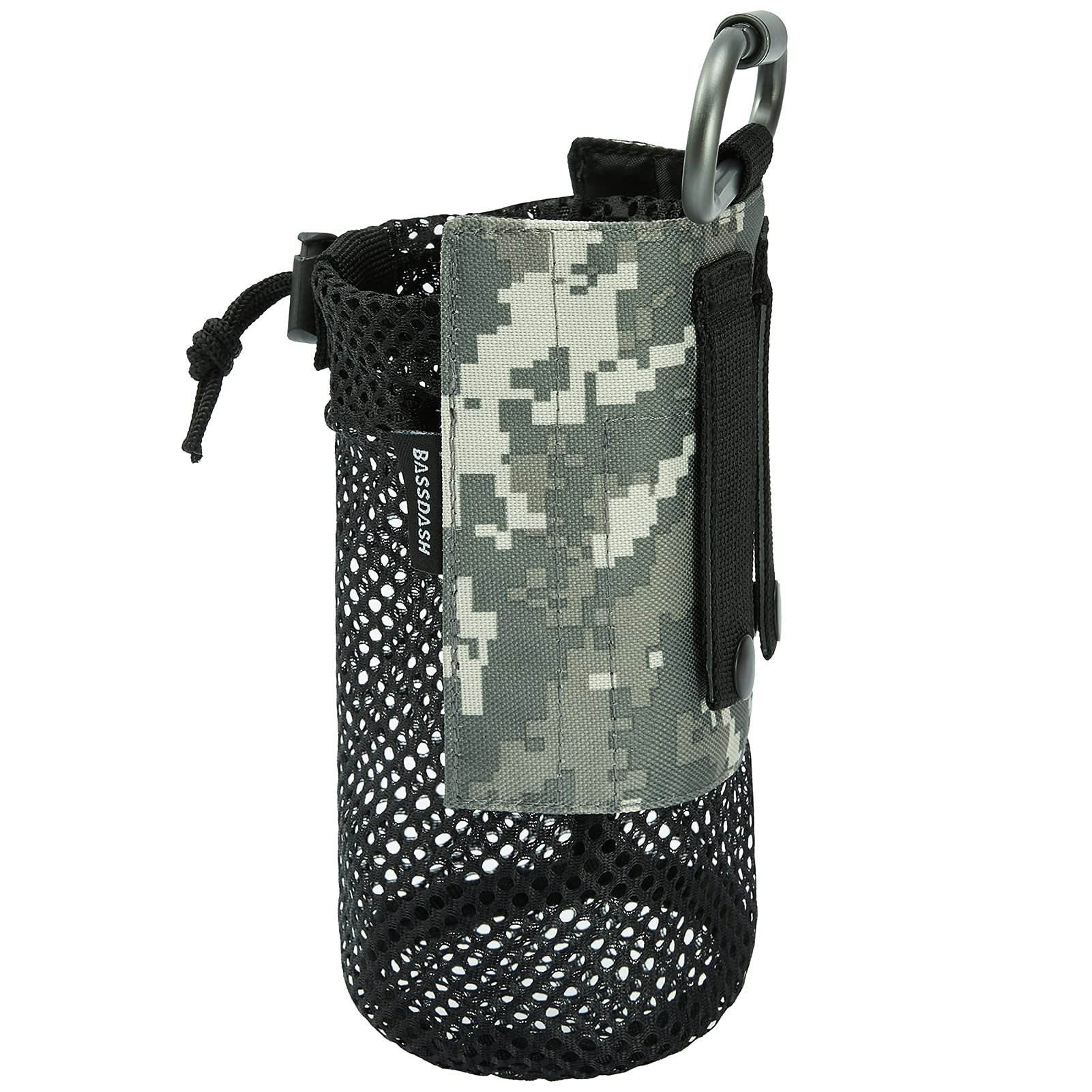 Bassdash Tactical Molle Water Bottle Pouch with Carabiner Foldable Mesh Holder Bag for Travel Fishing Hunting Hiking Outdoor Activities