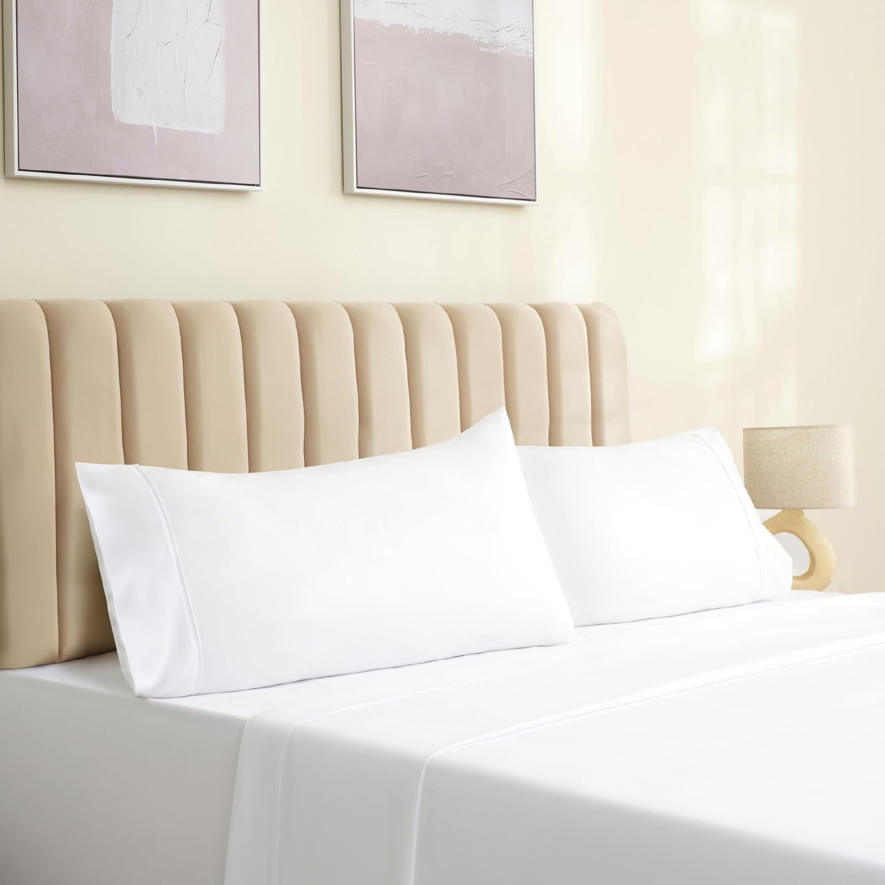 LuxClub Collection Pillowcases 2 Pack - Eco Friendly Wrinkle Free Cooling Pillow Cases with Satin Trim - Machine Washable Hotel Bedding Silky Soft - White Standard/Queen